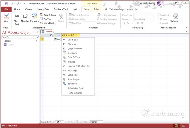 Tổng hợp các kiểu dữ liệu trong Microsoft Access